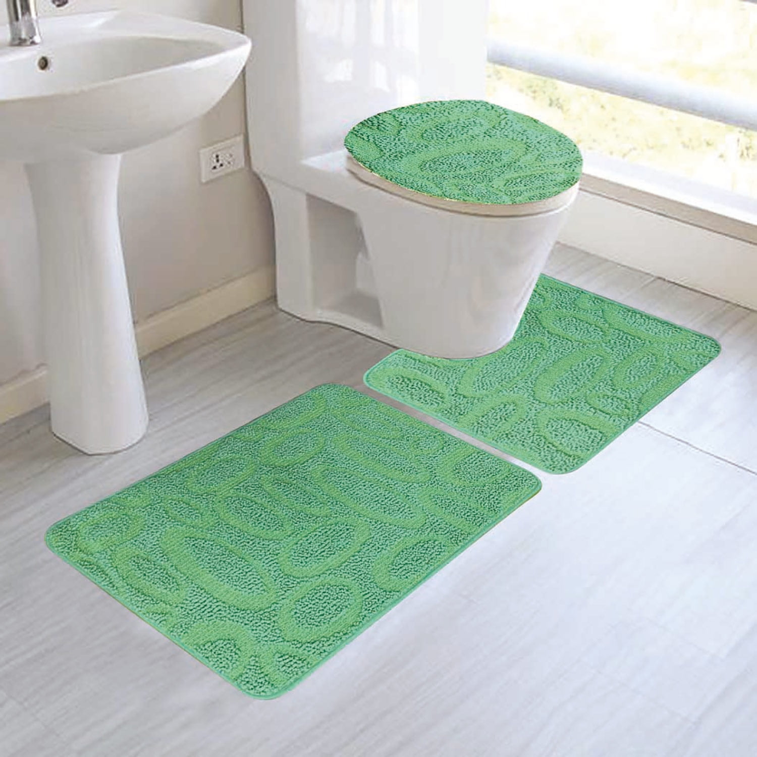 Margaret 3-Piece Oversized Bathroom Rug Set, Oval Design, Sage ...