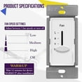 3 Speed In Wall Ceiling Fan Control, Slide switch, 120VAC, 2.5A, Single ...