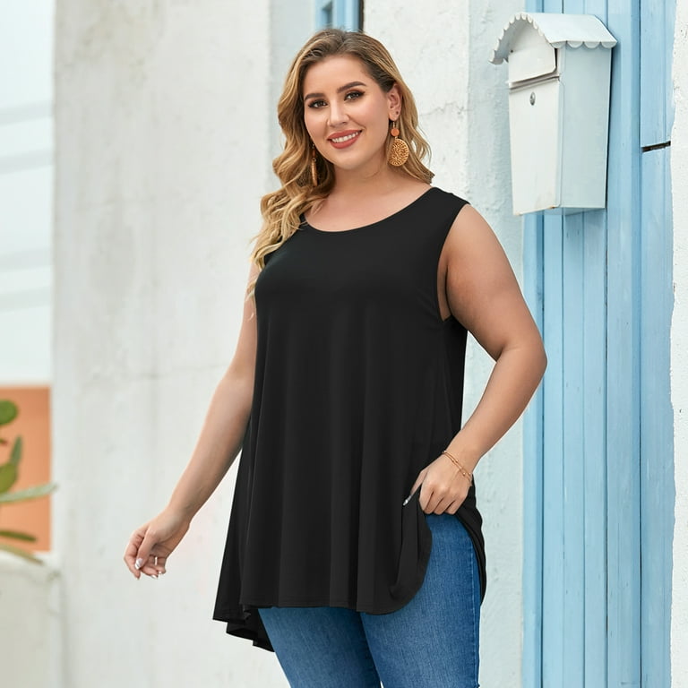 LARACE Women Plus Size Solid Basic Flowy Tank Tops Summer