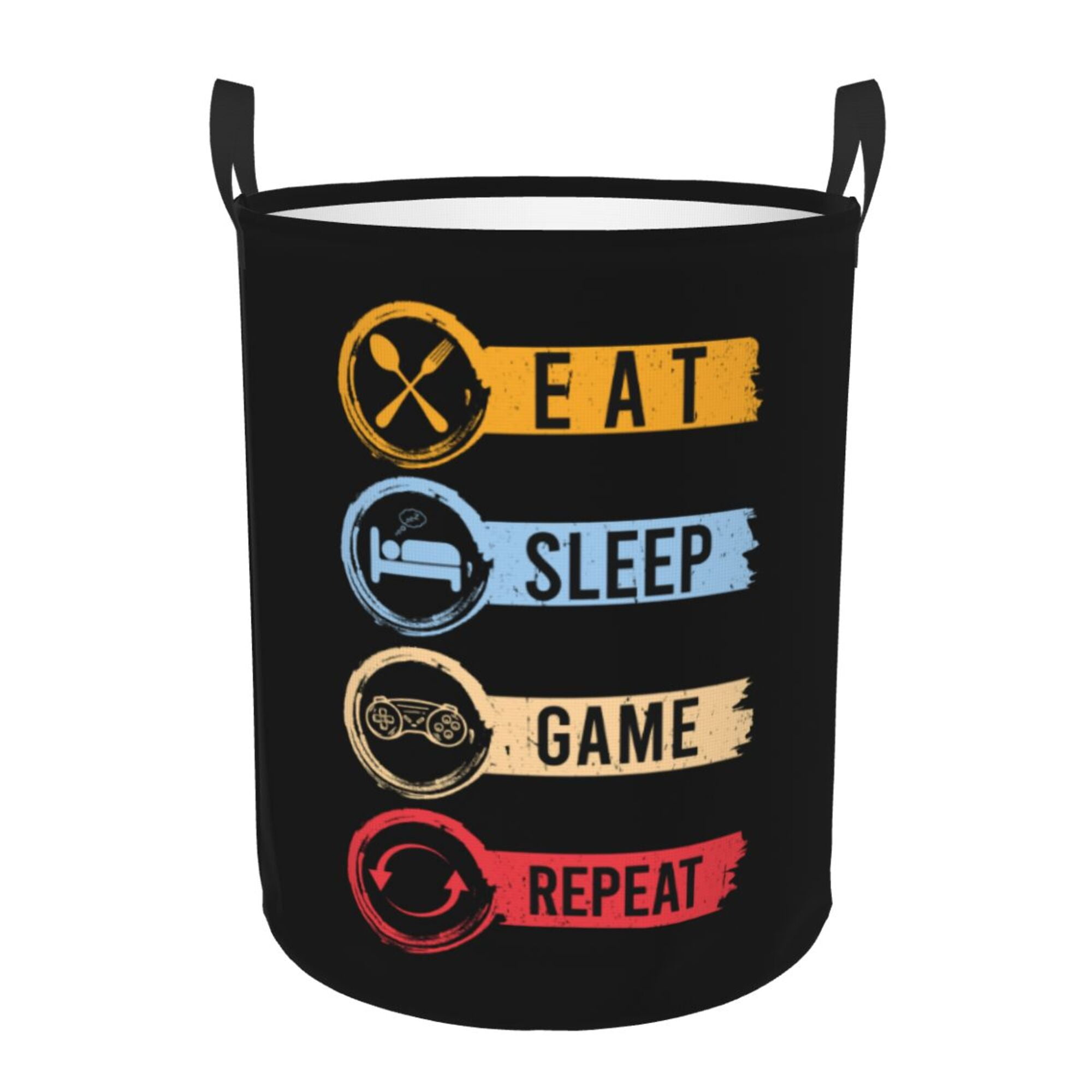 TEQUAN Waterproof Laundry Hampers, Vintage Style Eat Sleep Game Repeat ...
