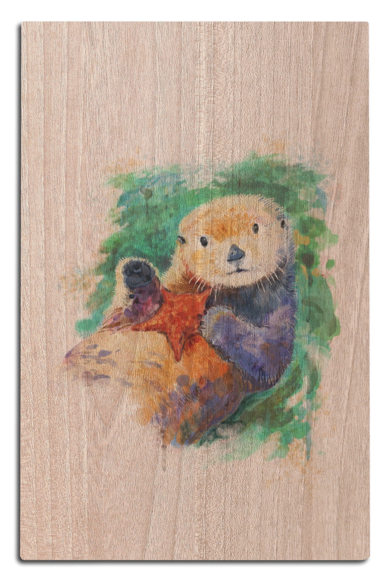 Sea Otter, Watercolor Birch Wood Wall Sign (12x18 Rustic Home Decor ...