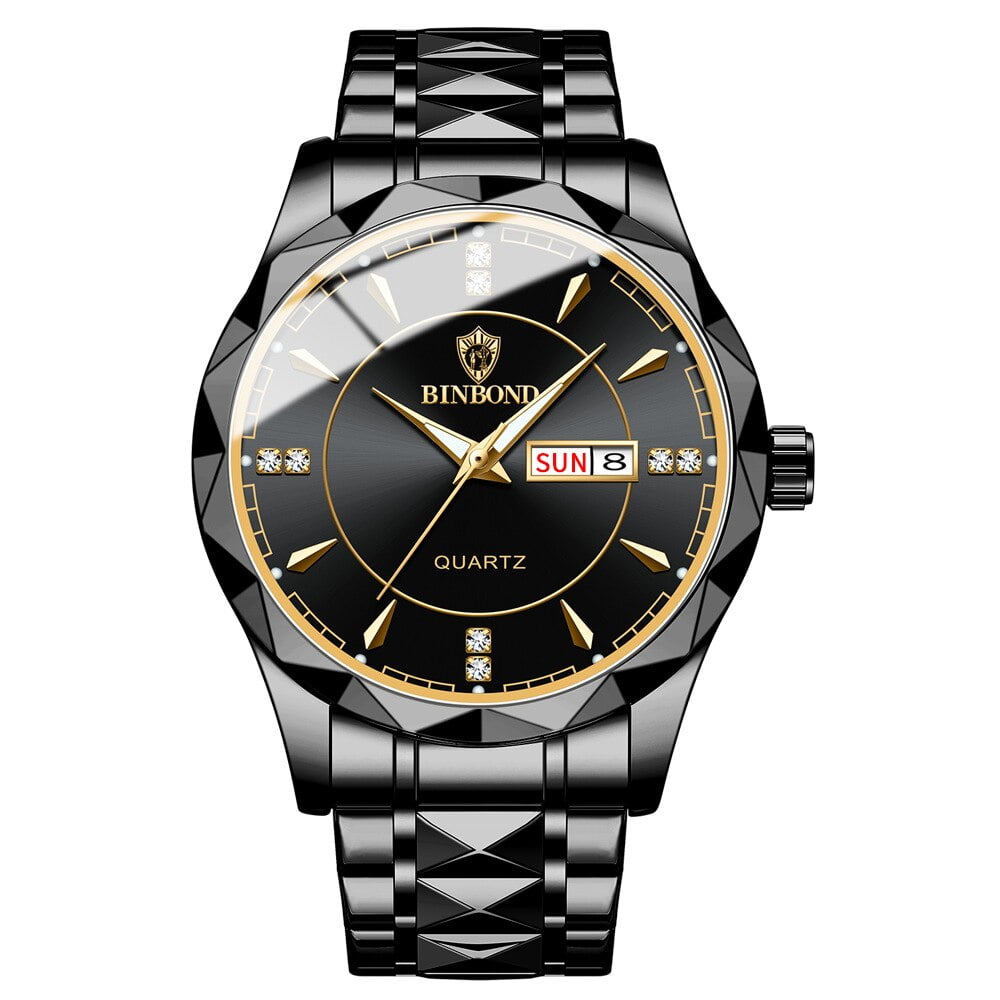 Binbond Watch Stainless Steel Business Double Calendar Waterproof Men's ...
