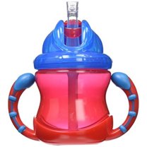 nuby two-handle no-spill flip n' sip straw cup, 8 ounce, red with blue - Walmart.com