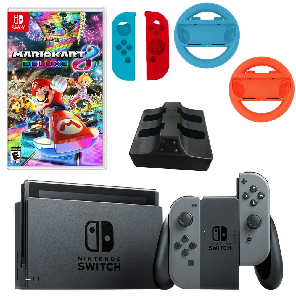Nintendo Switch in Gray with Mario Kart and Accessories - Walmart.com ...