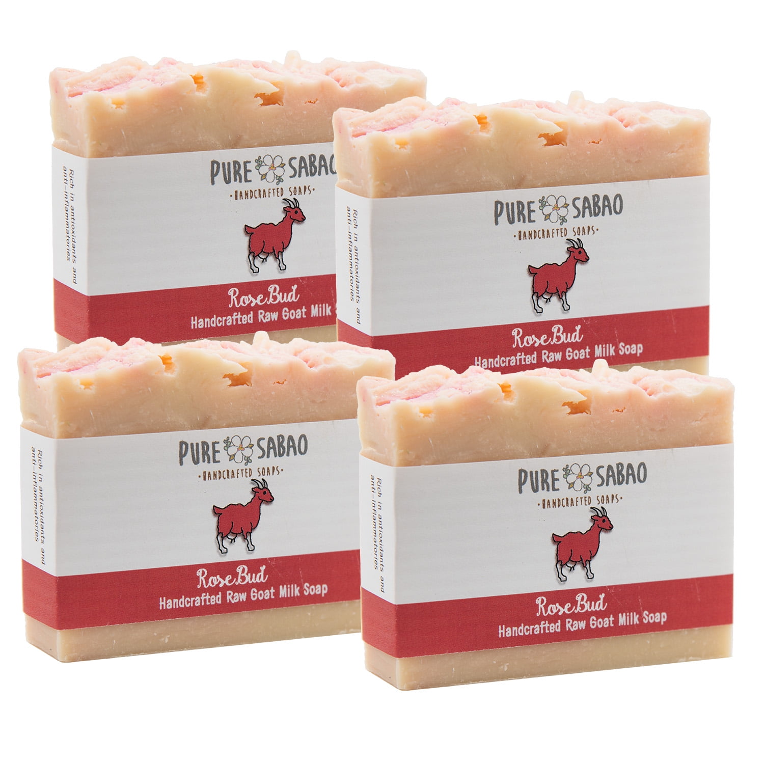 Pure Sabao Rosebud Goat Milk Soap 4 Pack Rose Oil Natural