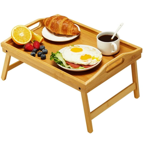 Bed Tray Table with Folding Legs, Bamboo Breakfast in Bed for TV Table ...