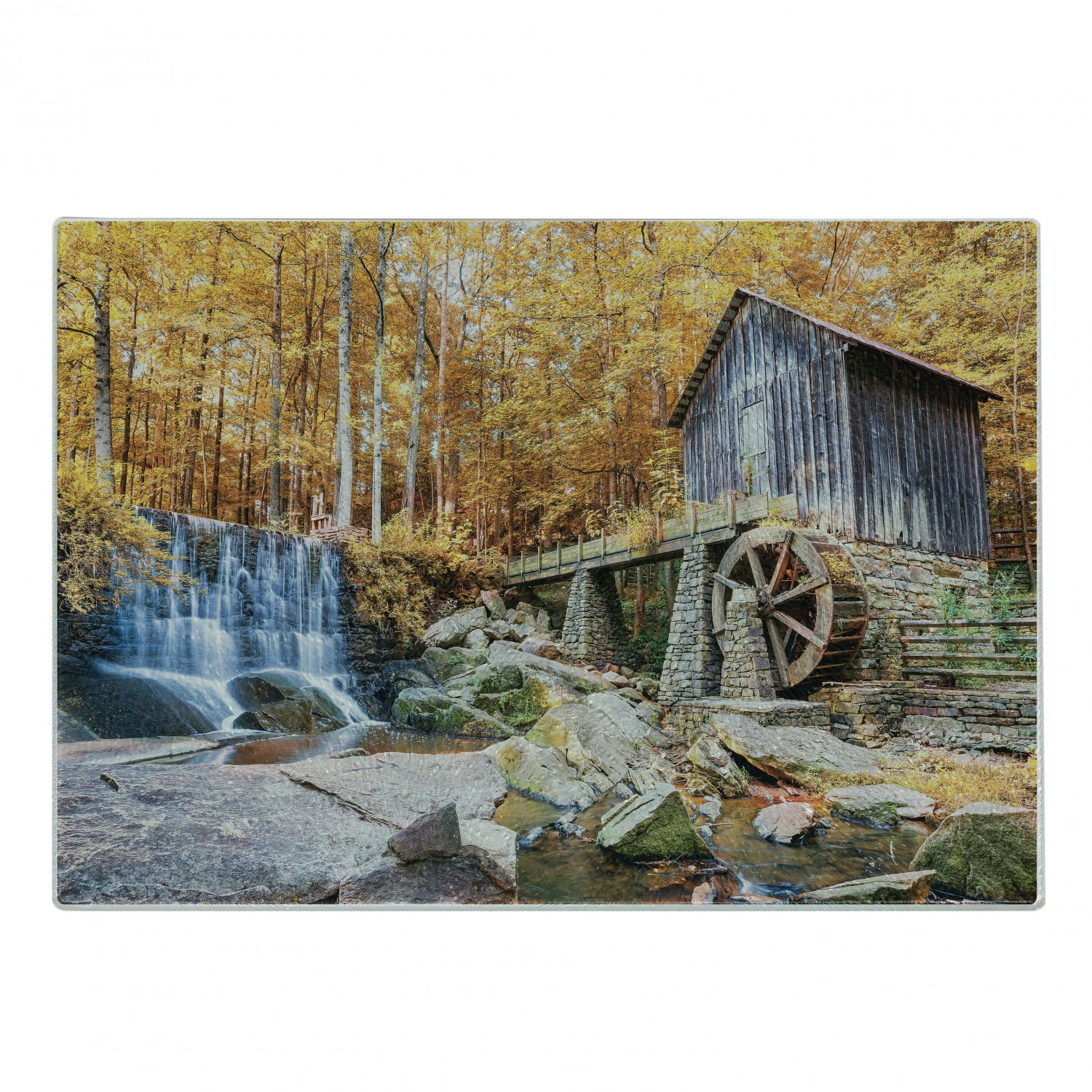 Waterfall Cutting Board, Fall Season Image of Historical Water Mill and ...