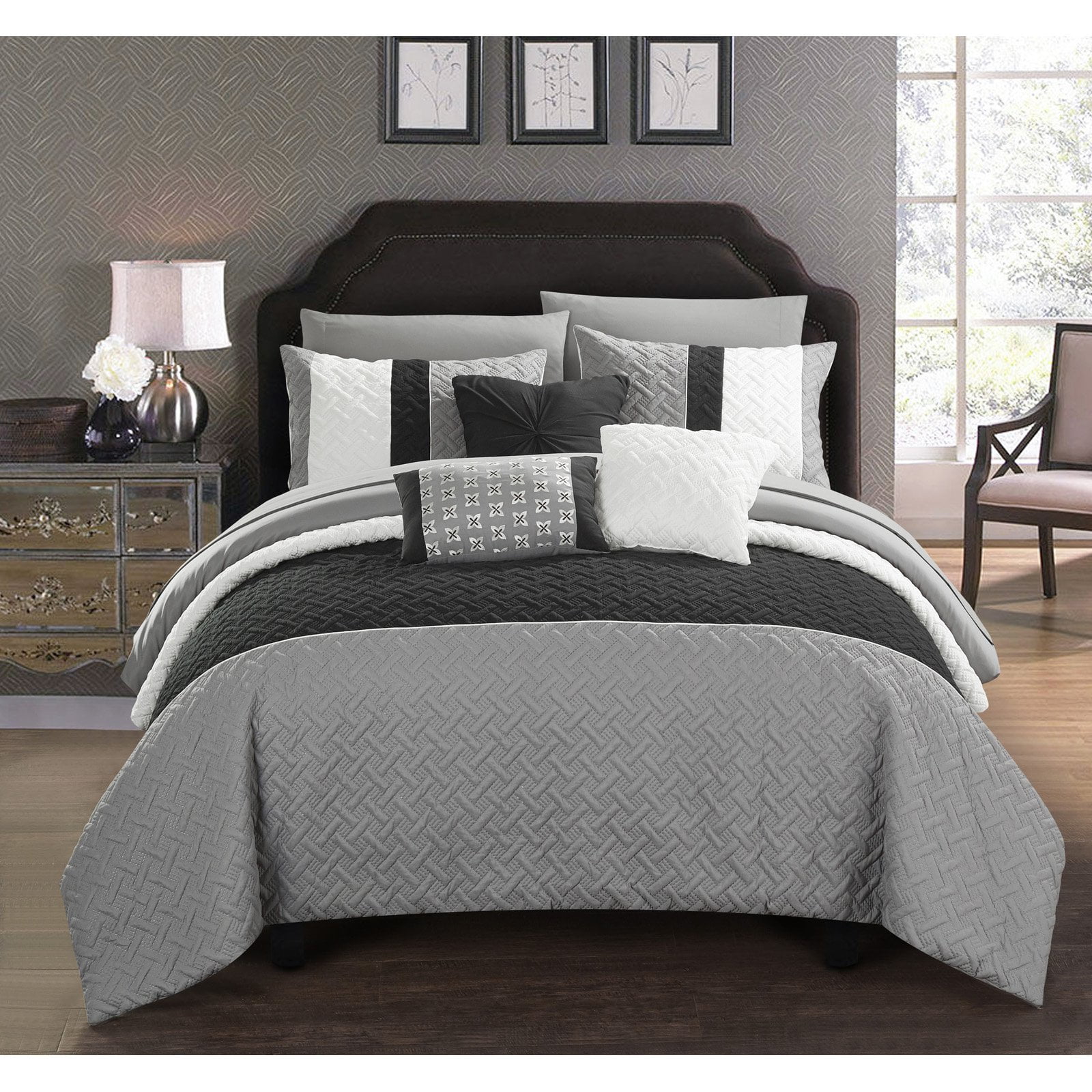 Chic Home Shaila 10 or 8 Piece Comforter Set Color Block Quilted ...