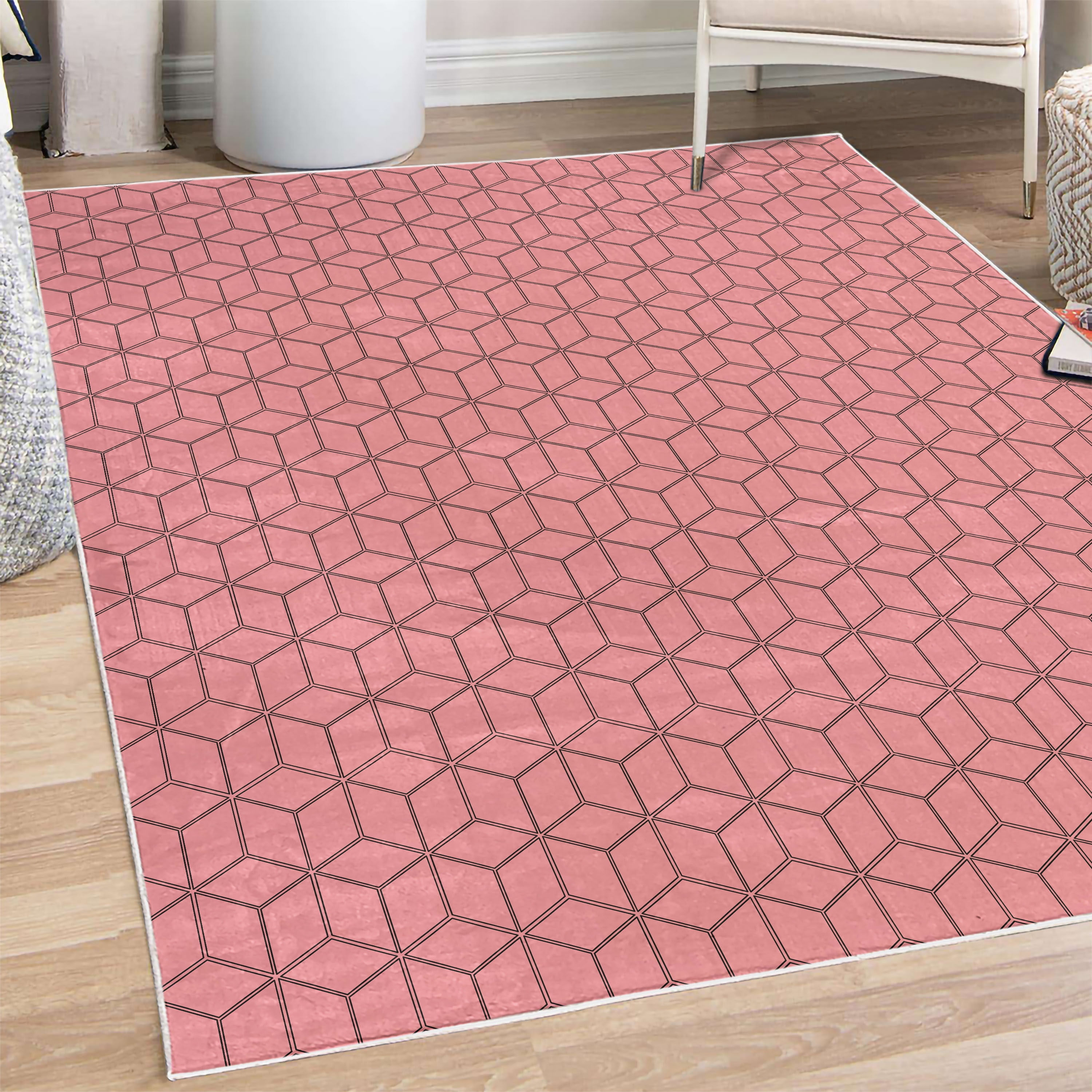 Abstract Decorative Rug, Minimalist Cubes in Trippy Simplistic ...