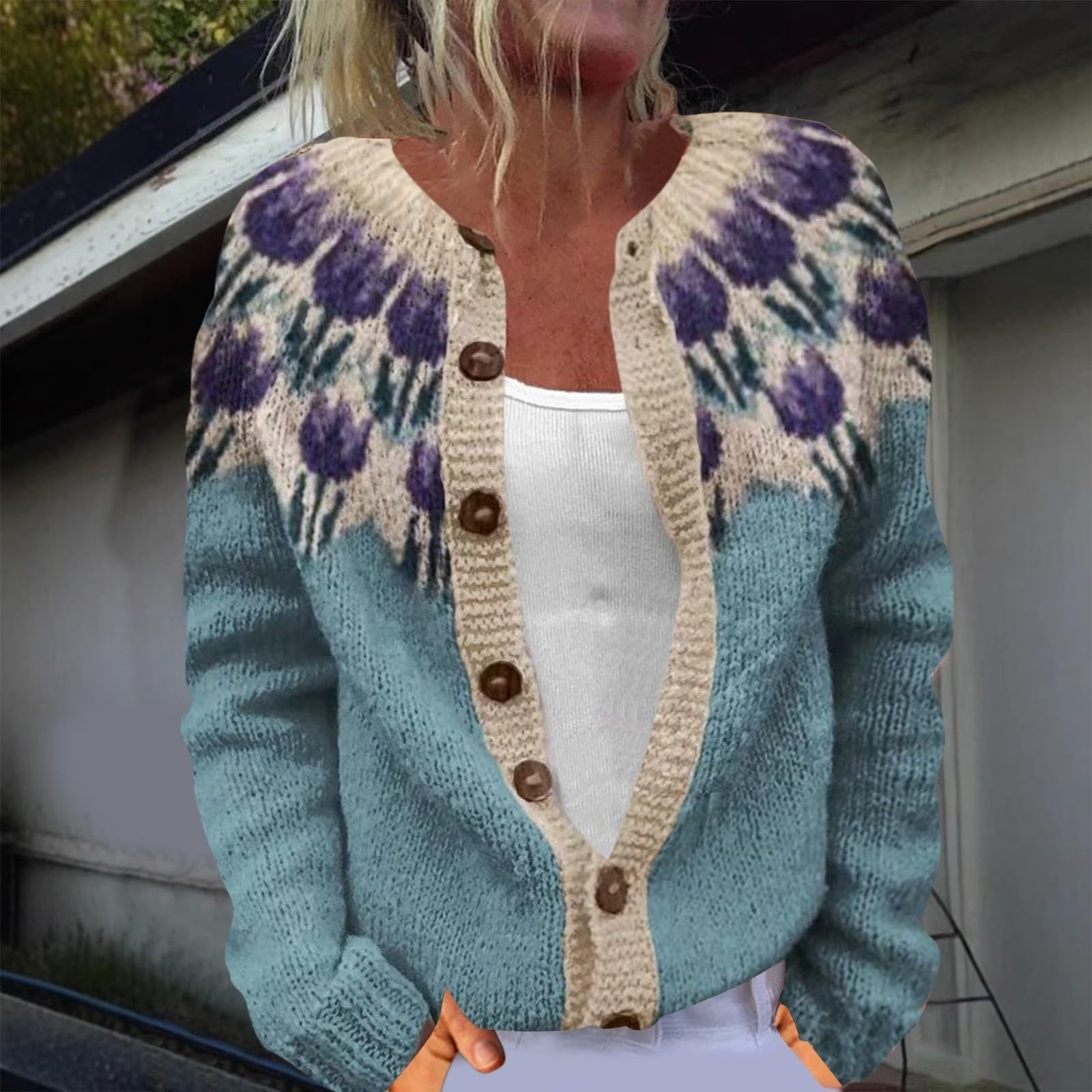 Click here for Tinz Womens Floral Jacquard Knit Cardigan Long Sle... prices