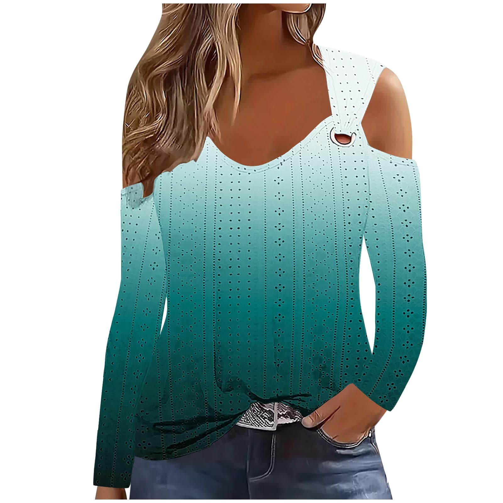 SROBPTY Womens Long Sleeve Shirts, Women's Fashion Casual Gradient Long ...