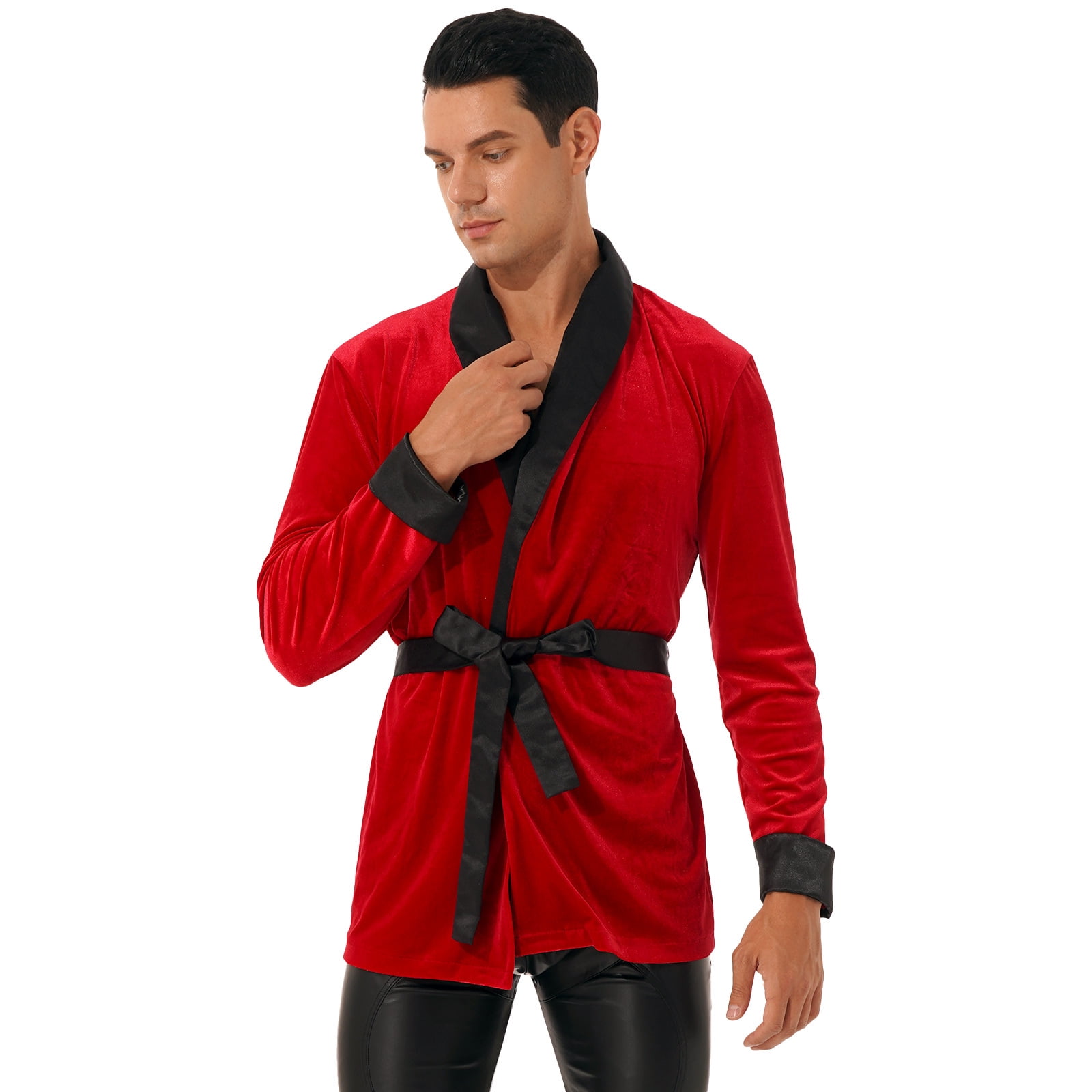 Alvivi Mens Christmas Role Play Costume Color Block Velvet Kimono ...