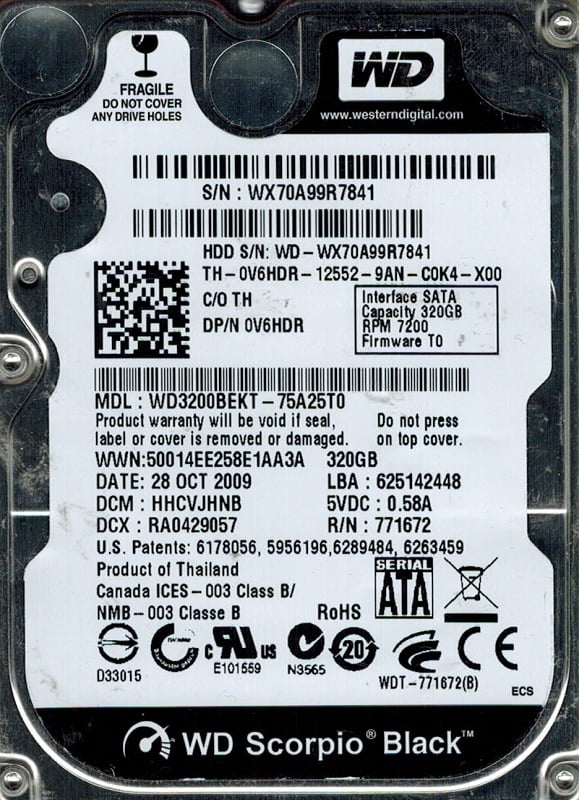 Western Digital WD3200BEKT-75A25T0 320GB DCM: HHCVJHNB - Walmart.com