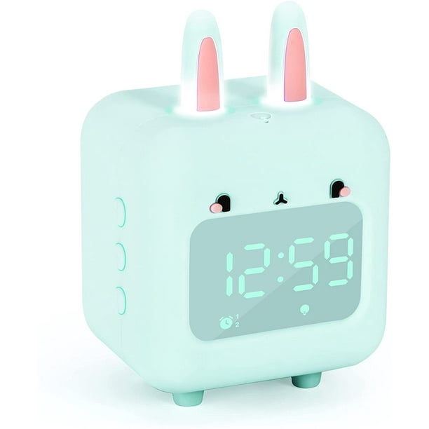 Bunny Alarm Clock for Kids, Battery Cute Alarm Clock with Night Light ...