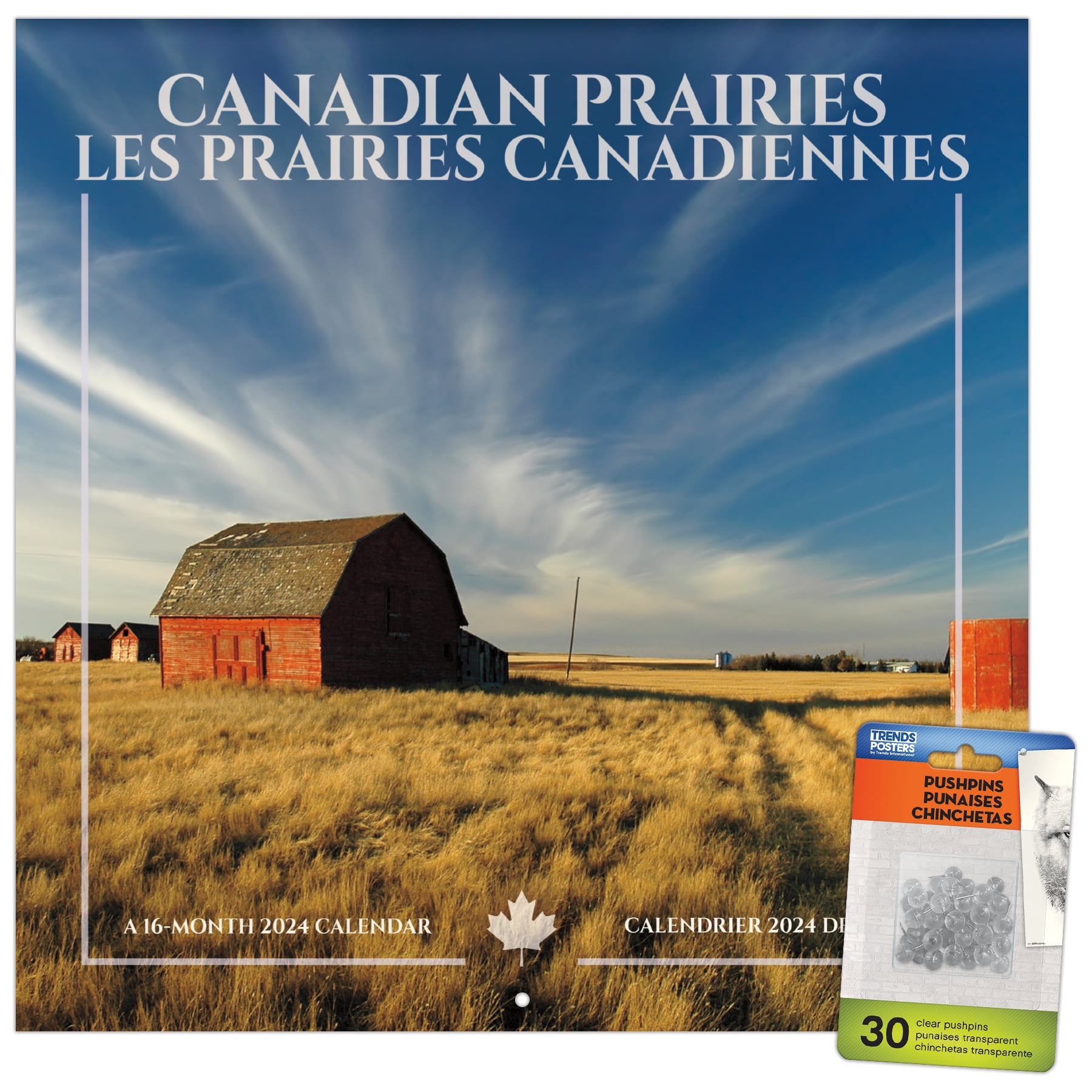 Trends International 2024 Canadian Prairies Wall Calendar & Push Pins ...