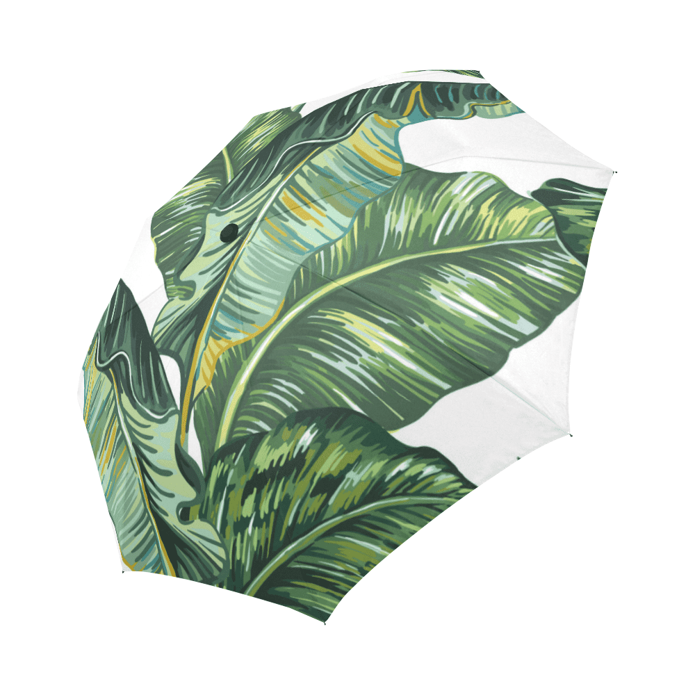 SUNENAT Exotic Tropical Banana Palm Leaves Windproof Automatic Folding Umbrella, Lightweight ...