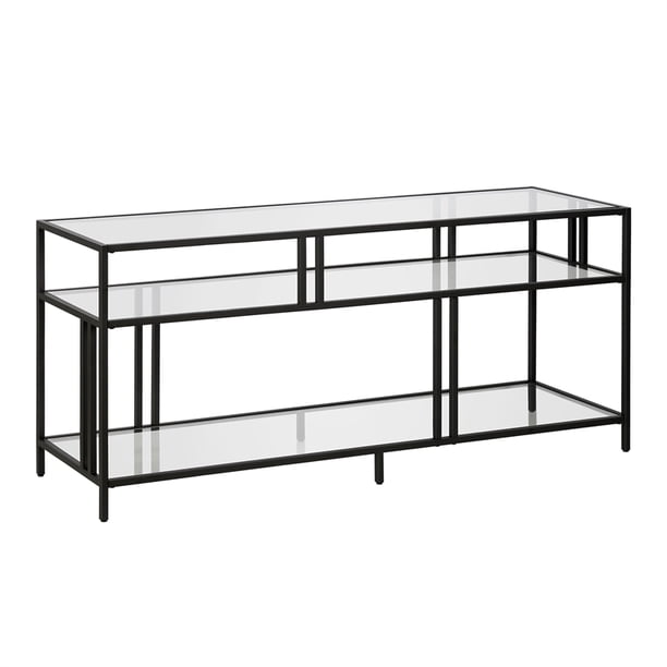 Pemberly Row 55" Metal TV Stand with Glass Shelves in Black - Walmart.com