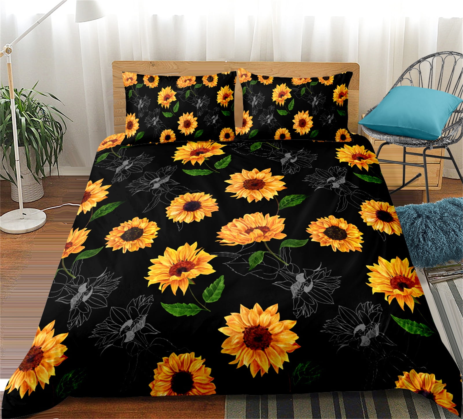 Move Over Sunflowers Bedding Sets King Black Yellow Duvet Cover Set ...