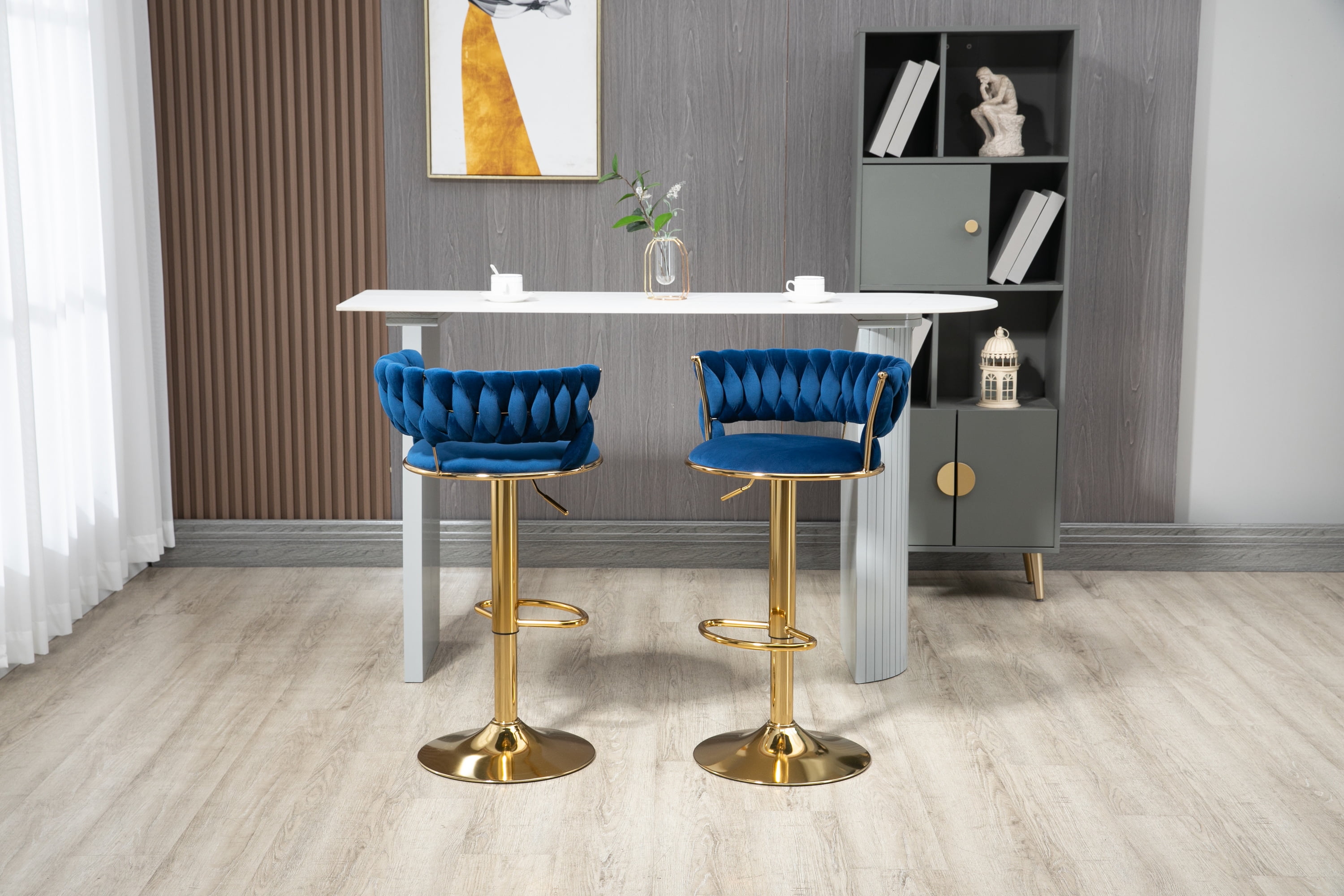 Luccalily Velvet Bar Stools Set of 2,Swivel Adjustable Bar Stools with ...