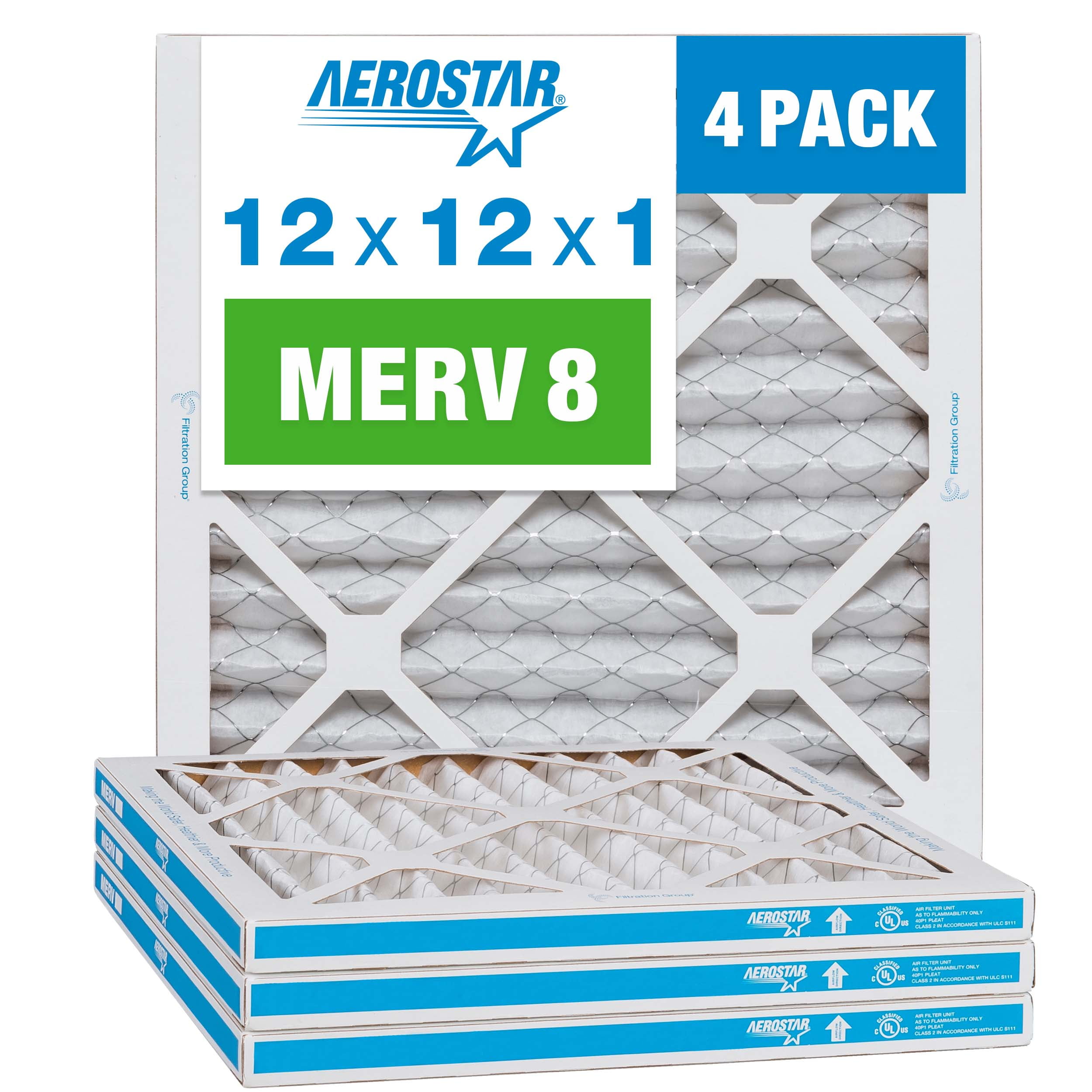 Aerostar 12x12x1 MERV 8, Air Filter, 12x12x1, Box of 4 - Walmart.com