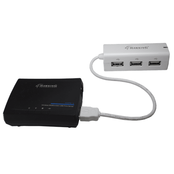 HAWKING HMPS1A3 WRLS MULTIFUNCTION USB PRINT SRVR W/ 3 PORT USB HUB ADD ...