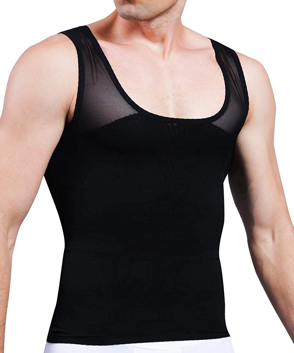 VASLANDA Mens Slimming Body Shaper Vest Chest Compression Shirt Abs ...