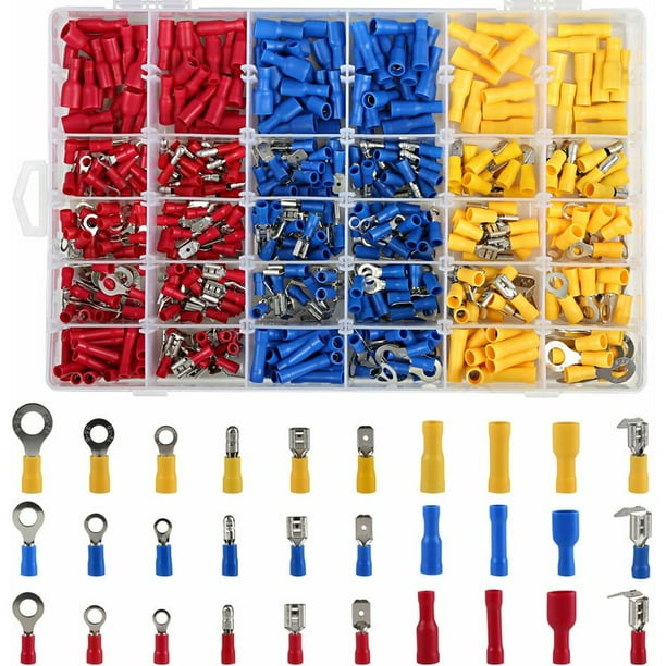 (Red, Yellow, Blue, 480 Pieces)-Crimp Cable Connector Set, Assorted Electrical Terminals ...