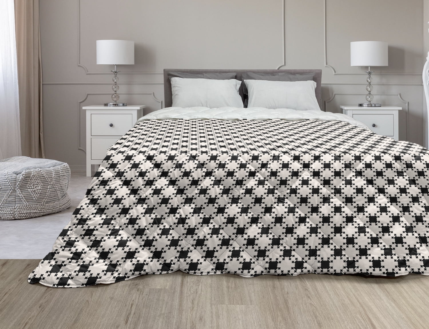 Retro Down Alternative Comforter, Abstract Funky Design Hatched Lines ...