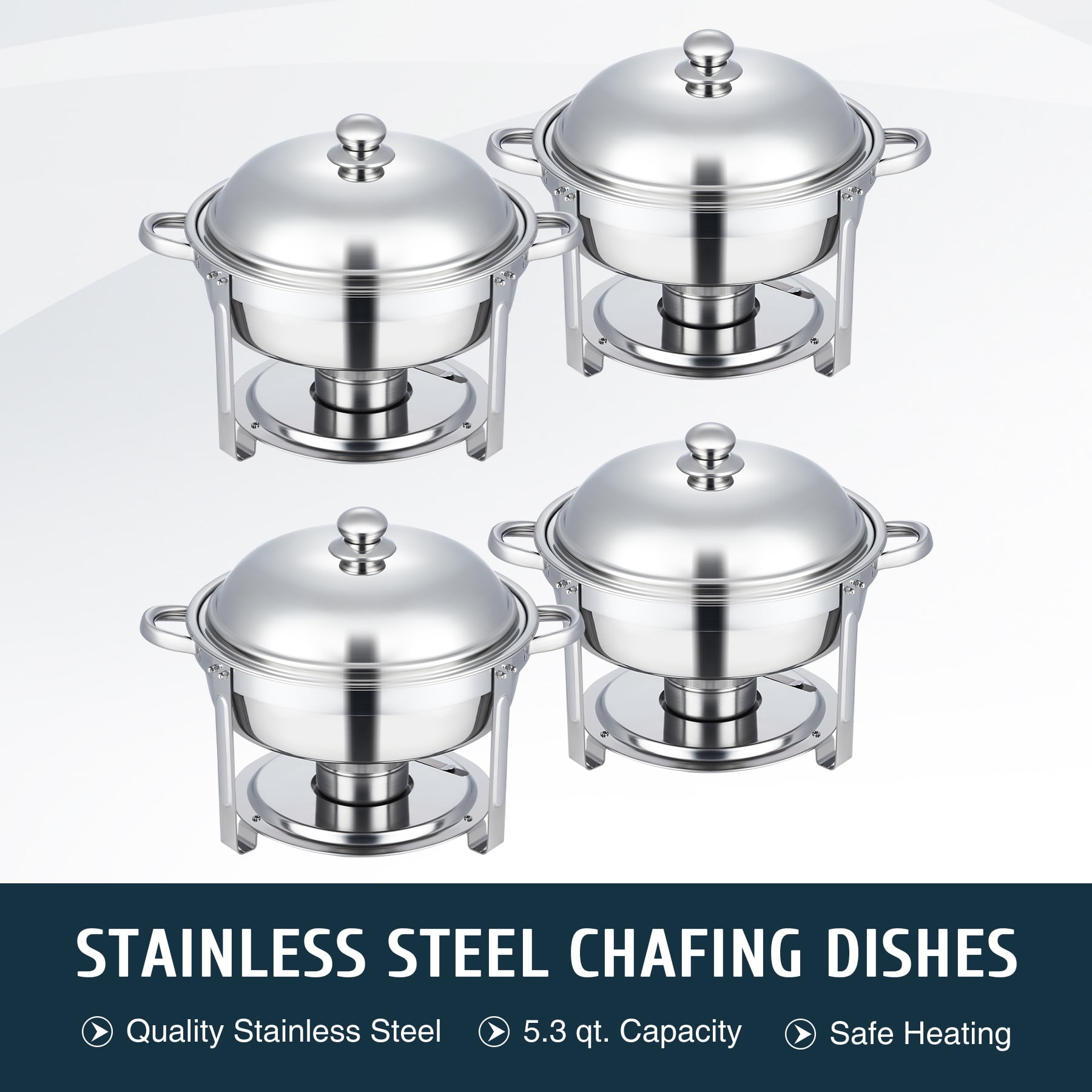 Wilprep 4 Pack Chafing Dish Buffet Set 5 qt Round Stainless Steel ...