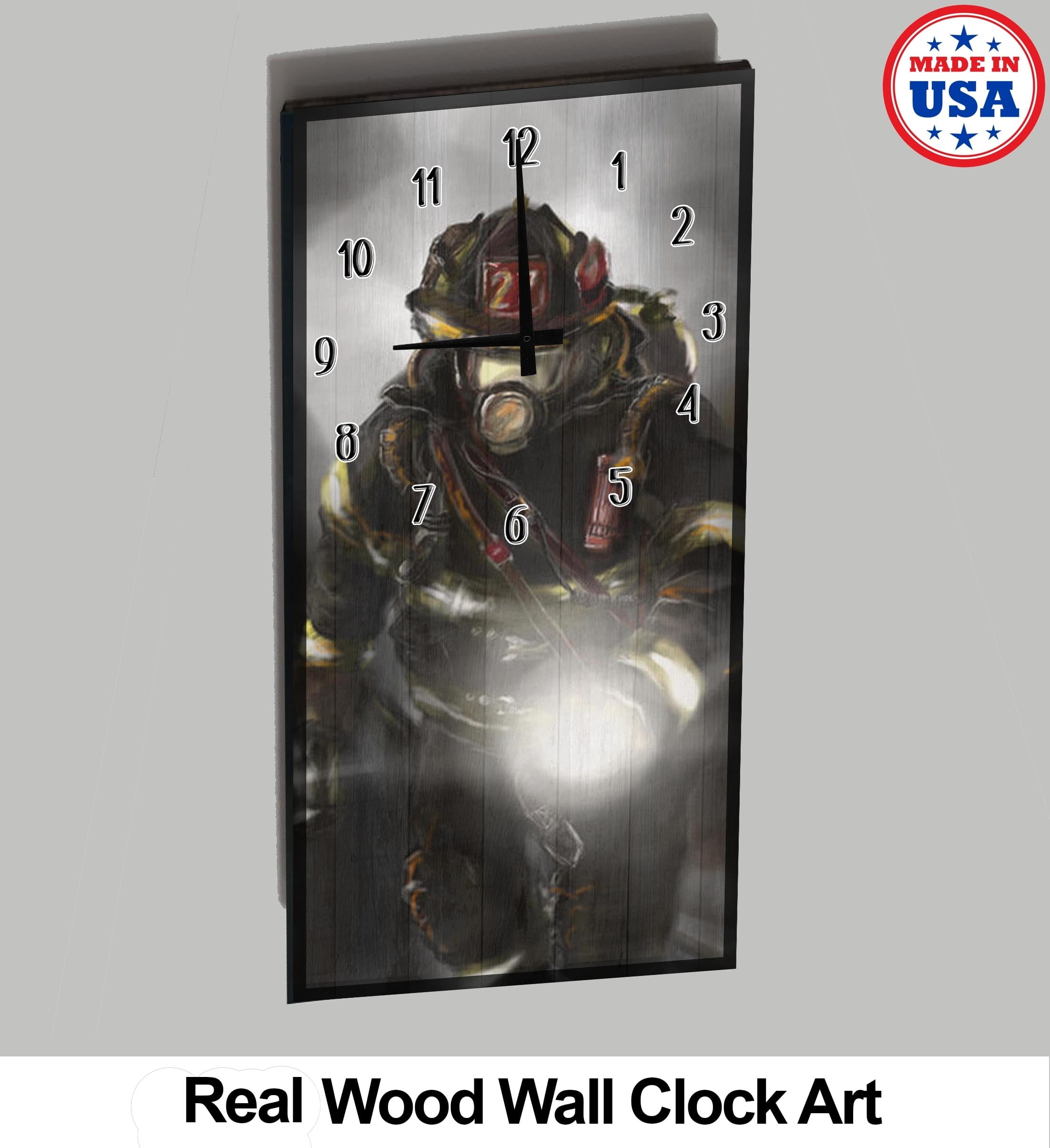 Firefighter Wall Clock Red Line Brave Firefighter Through The Smoke ...