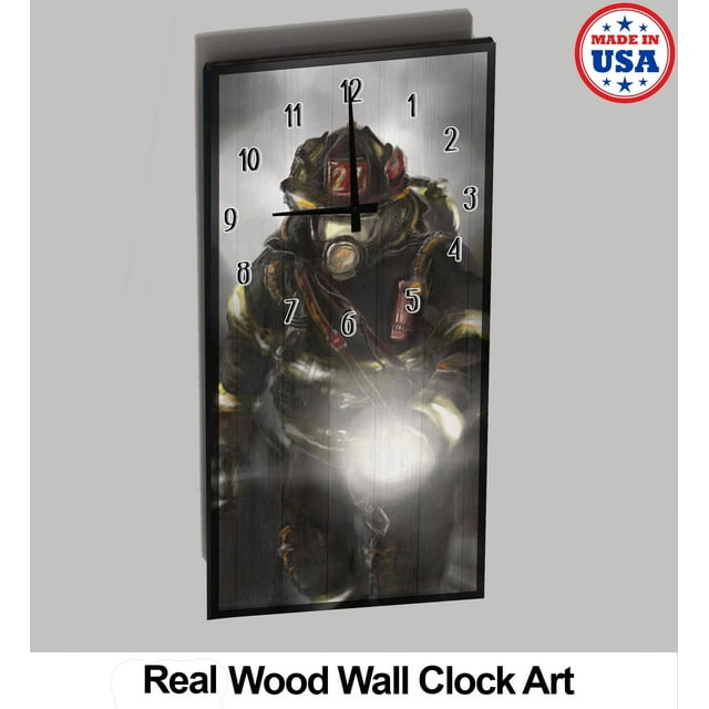 Firefighter Wall Clock Red Line Brave Firefighter Through The Smoke ...