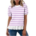 Babcutegg Womens Short Sleeve Blouses Crew Neck Striped Print Ruffle ...