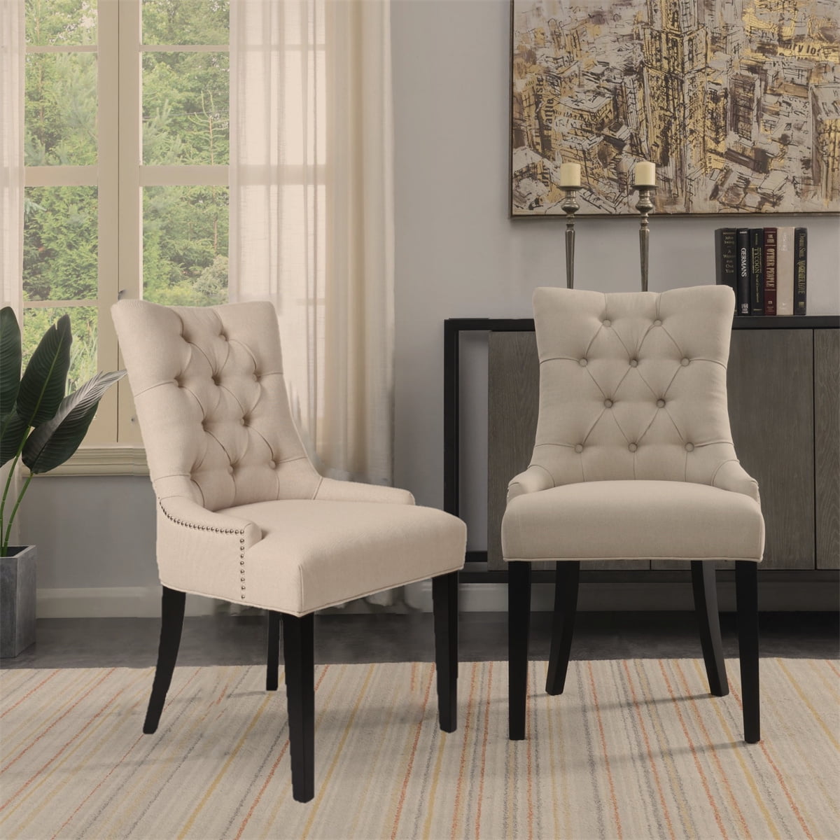 Dining Chairs Set of 2, Upholstered Accent Chair with Button Tufted ...