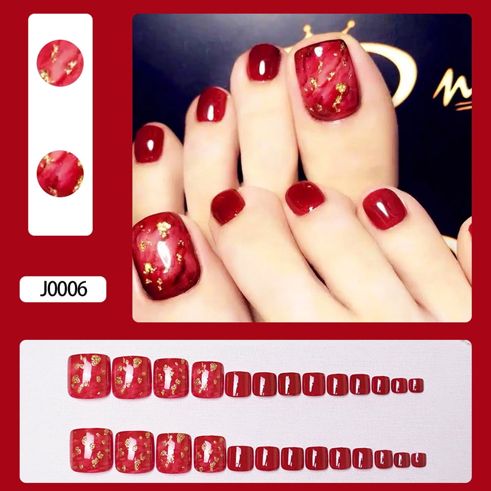 24 Pcs Fake Nail Pure Color Safe Material Short Round Nail Set For Foot ...
