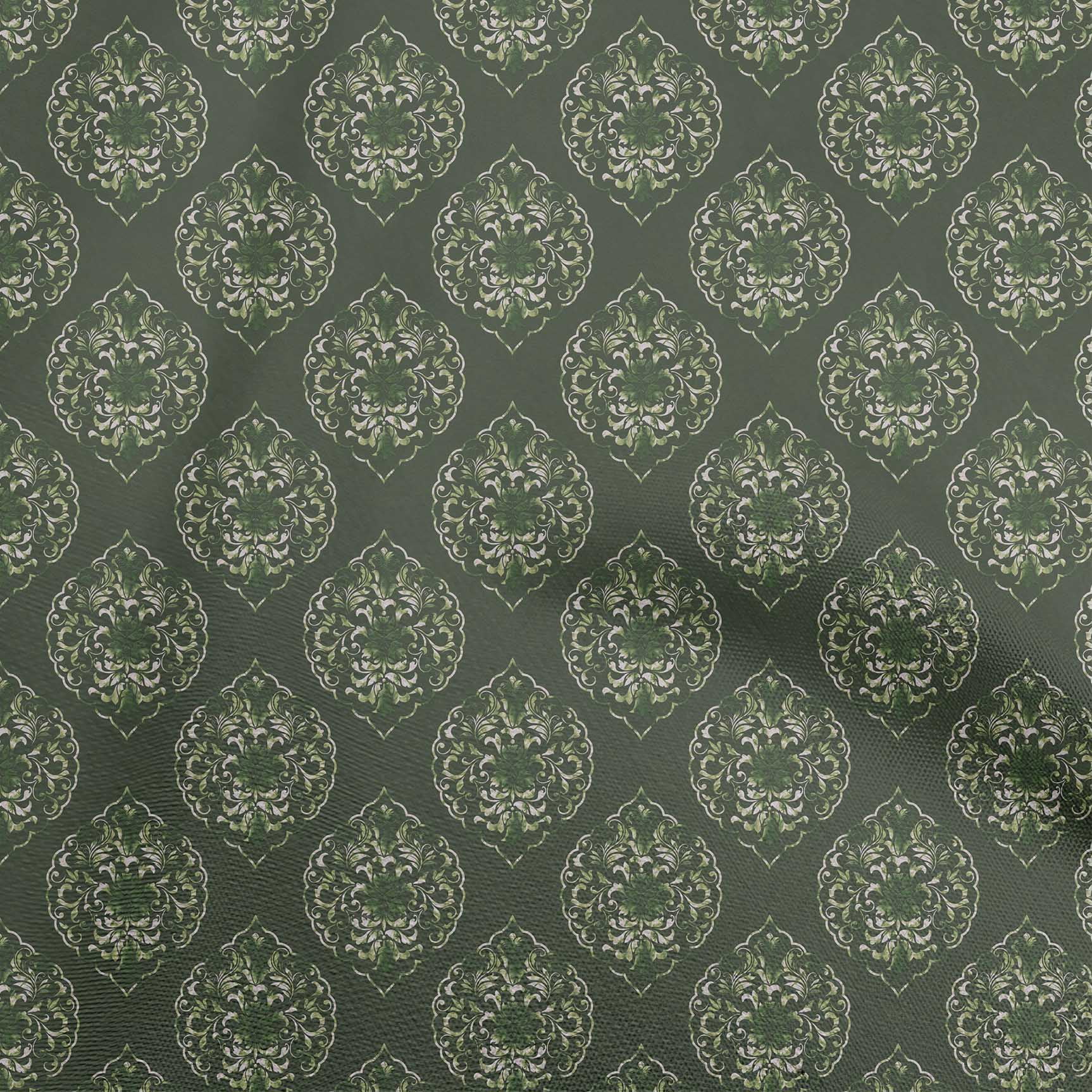 oneOone Cotton Silk Dark Green Fabric Asian Batik Ogee Dress Material ...