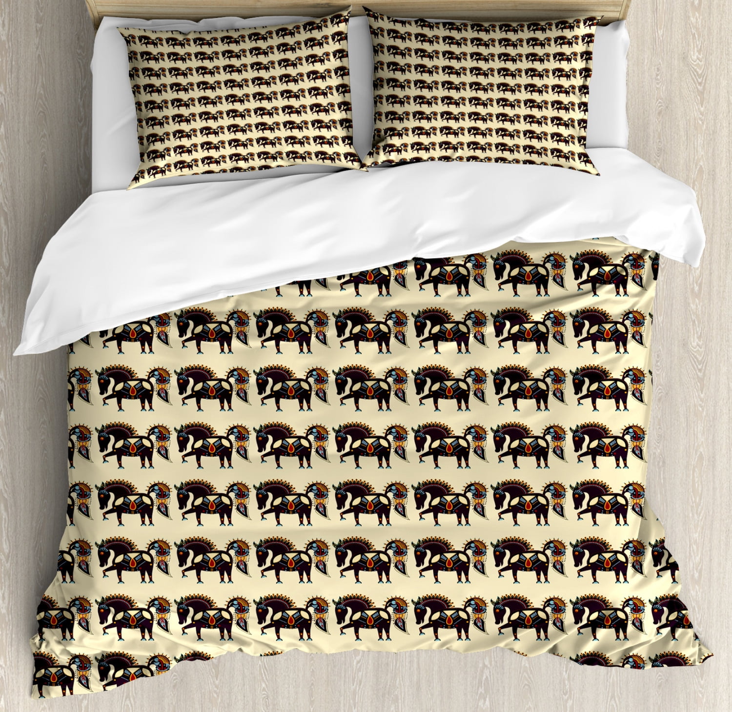 Folk Art Duvet Cover Set Queen Size, Ethnic Inspired Pattern of Tribal ...