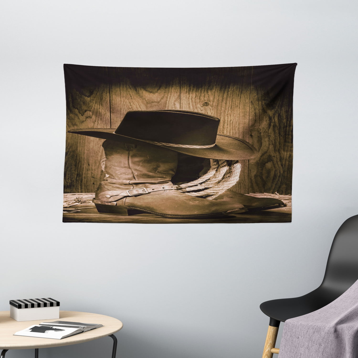Western Decor Tapestry, Wild West Themed Cowboy Hat and Old Ranching ...
