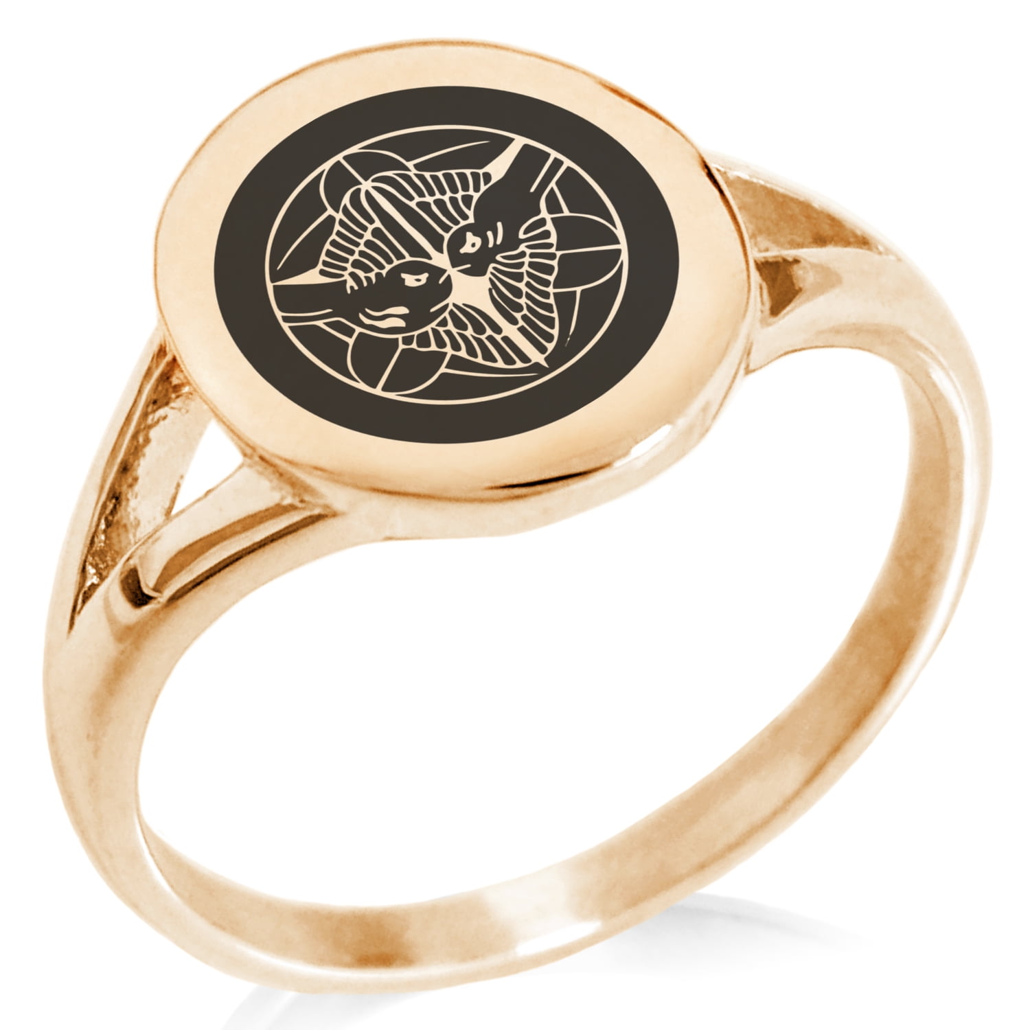 Stainless Steel Uesugi Samurai Crest Minimalist Oval Top Polished ...