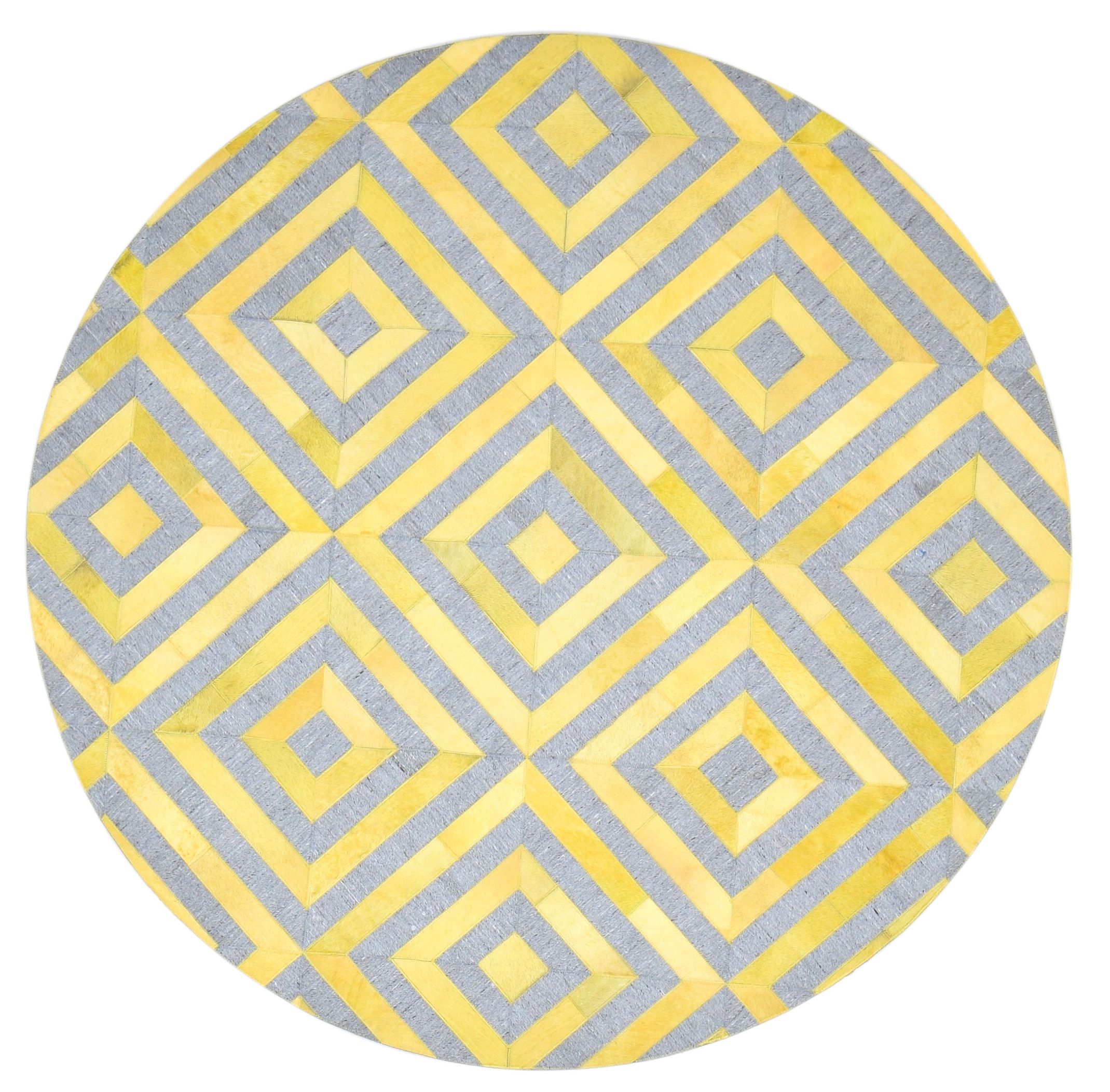 Hand Woven Yellow Leather / Cotton Rug 6X6 Modern Moroccan Diamond Room ...