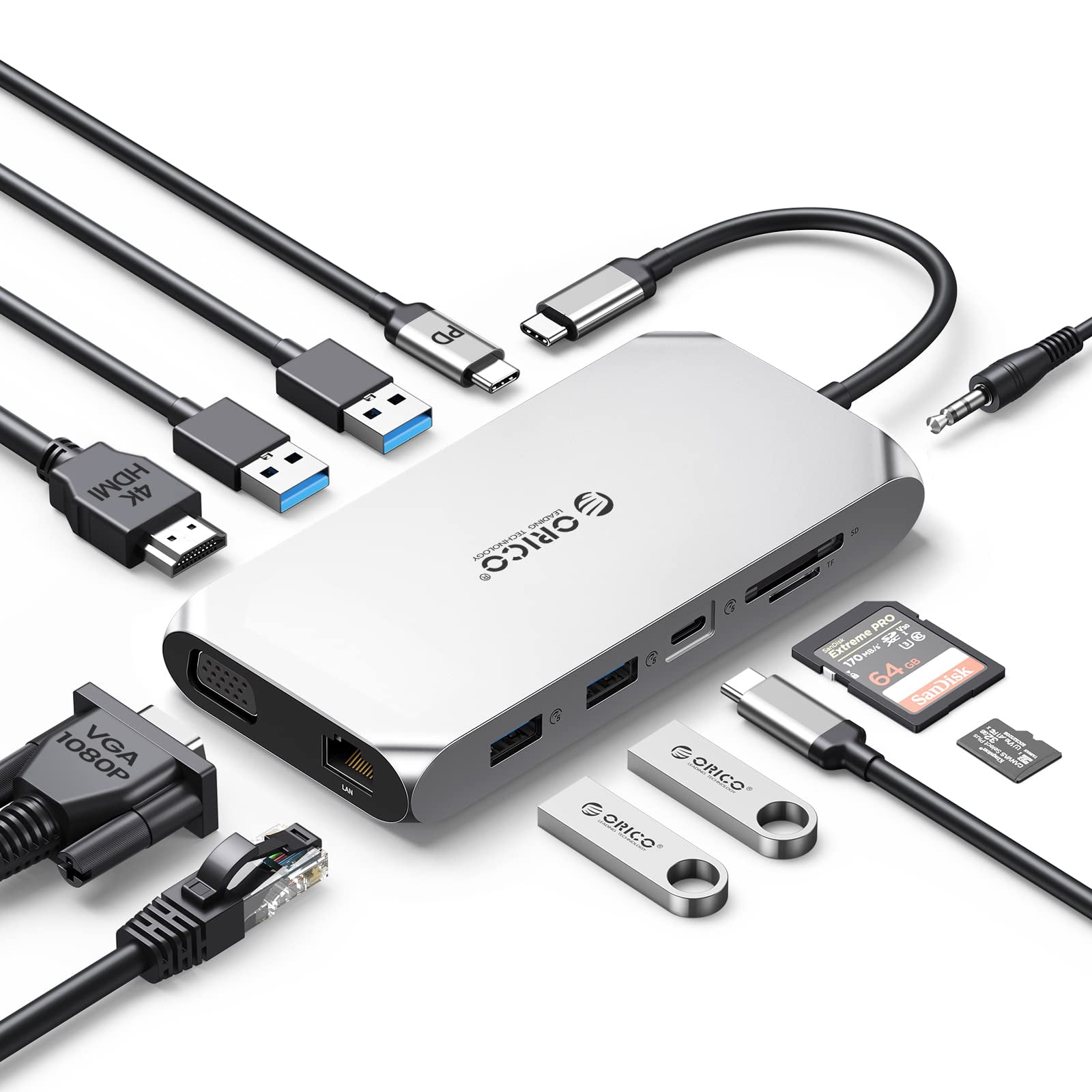Estación de acoplamiento ORICO Hub USB C 12 en 1 con 4K HDMI 1.4 y 100 ...