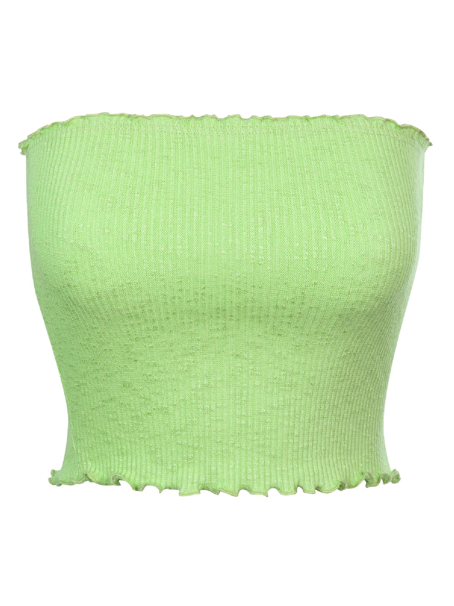 MixMatchy Women's Solid Ruffled Edge Ribbed Crop Tube Top - Walmart.com