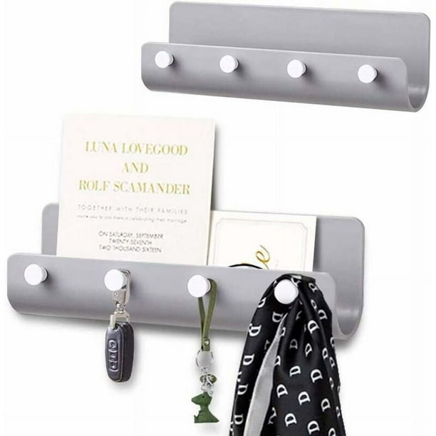 Versatile Mail Wall Rack with 4 Key Hooks, Adhesive Letter Sorter ...