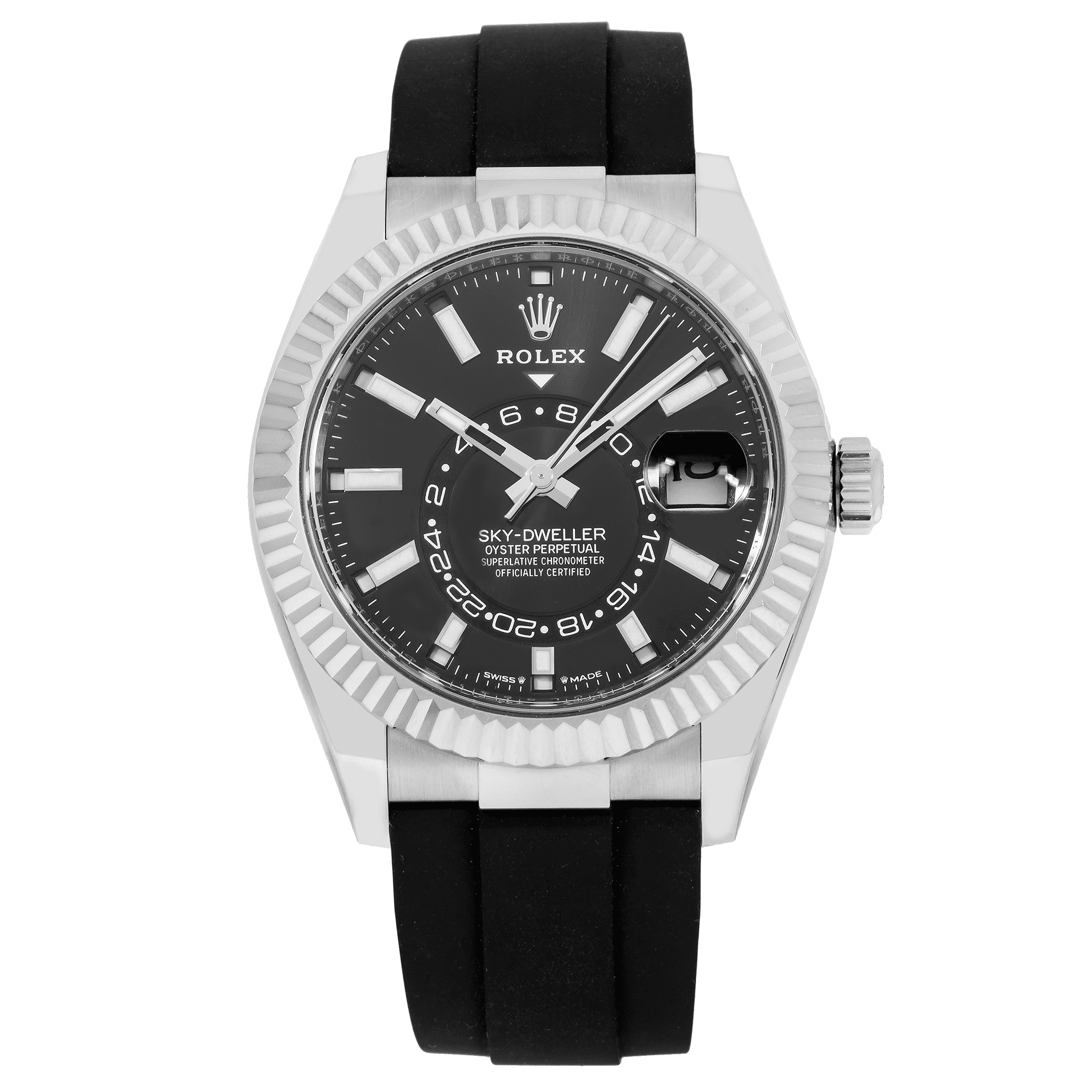 Pre-Owned Rolex Sky-Dweller 42MM 336239 Black Dial Fluted Bezel Black ...