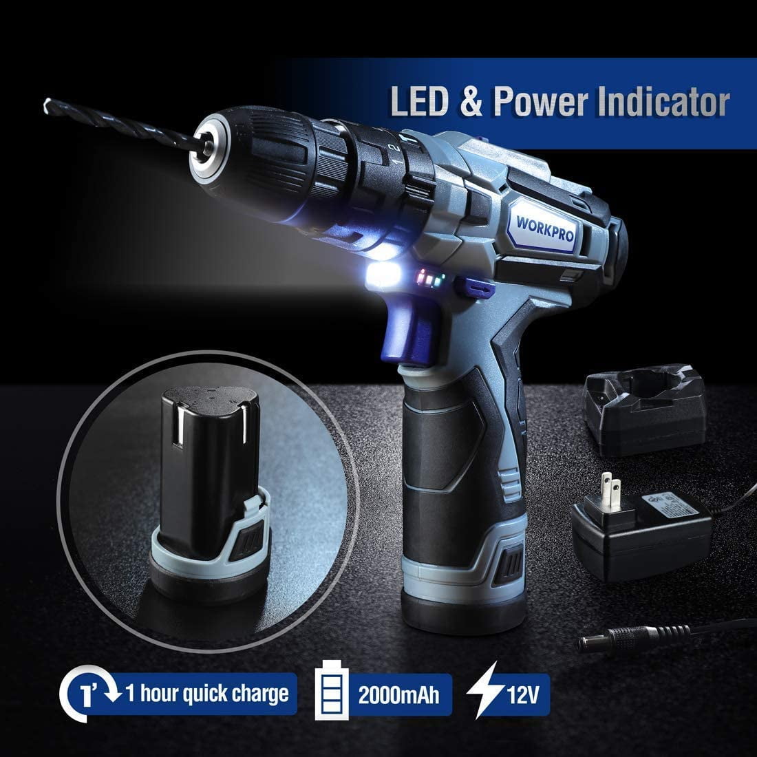 Buy WORKPRO 12V Cordless Drill and Home Tool Kit, 177 Pieces Combo Kit ...