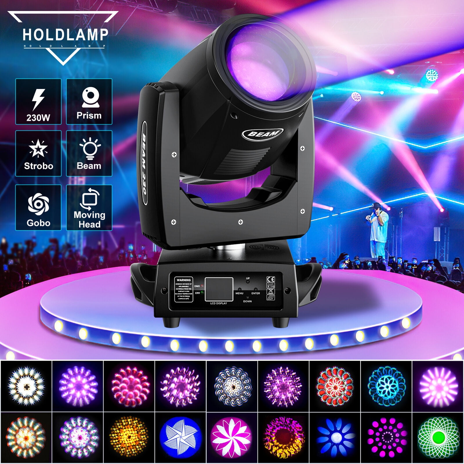 LED Moving Head Light 16 Prisms DJ Lights 15 Gobos and 14 Colors Beam ...