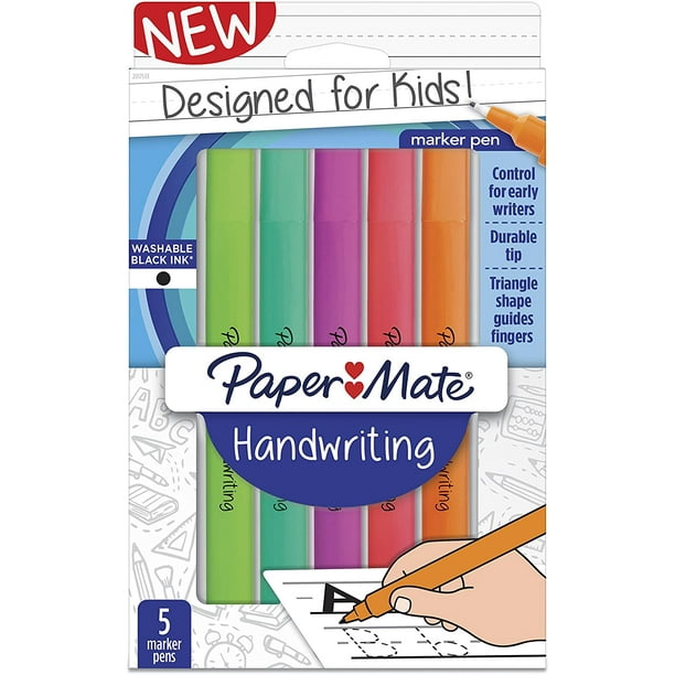 Paper Mate Handwriting Triangular Pens, Washable Black Ink, Fun Barrel ...