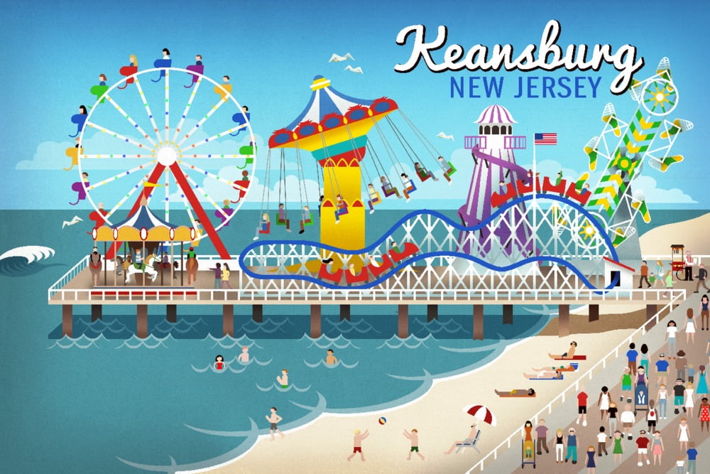 Keansburg, New Jersey, Retro Beach Boardwalk (24x36 Giclee Gallery Art ...