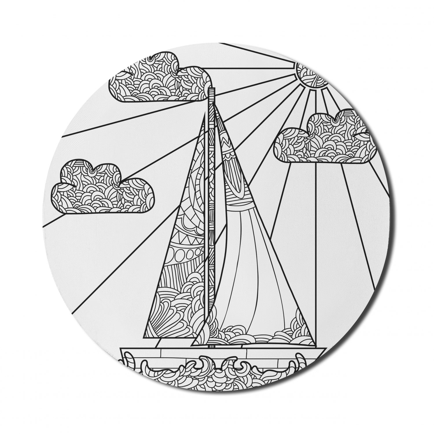 Nautical Mouse Pad for Computers, Doodle Boat Floating on Waves Ornate ...