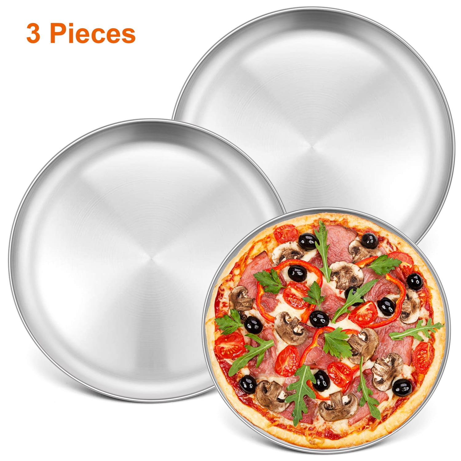 Walchoice 3 Pieces Pizza Pan Set, Stainless Steel Round Pizza Plates ...