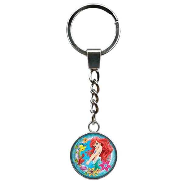 CHARACTER GLASS CHARM KEYRING PETER PAN STITCH ARIEL DISNEY KEYCHAIN ...